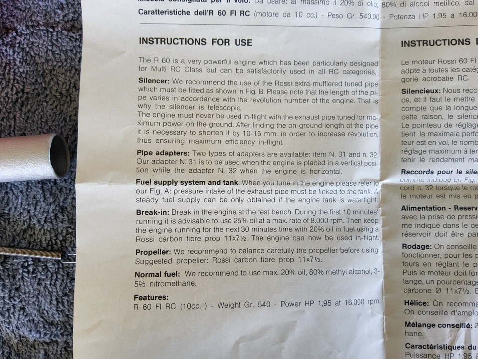 VINTAGE HUGE ROSSI R 60 RV - RC AEREO RACING GLOW ENGINE IN BOX | eBay