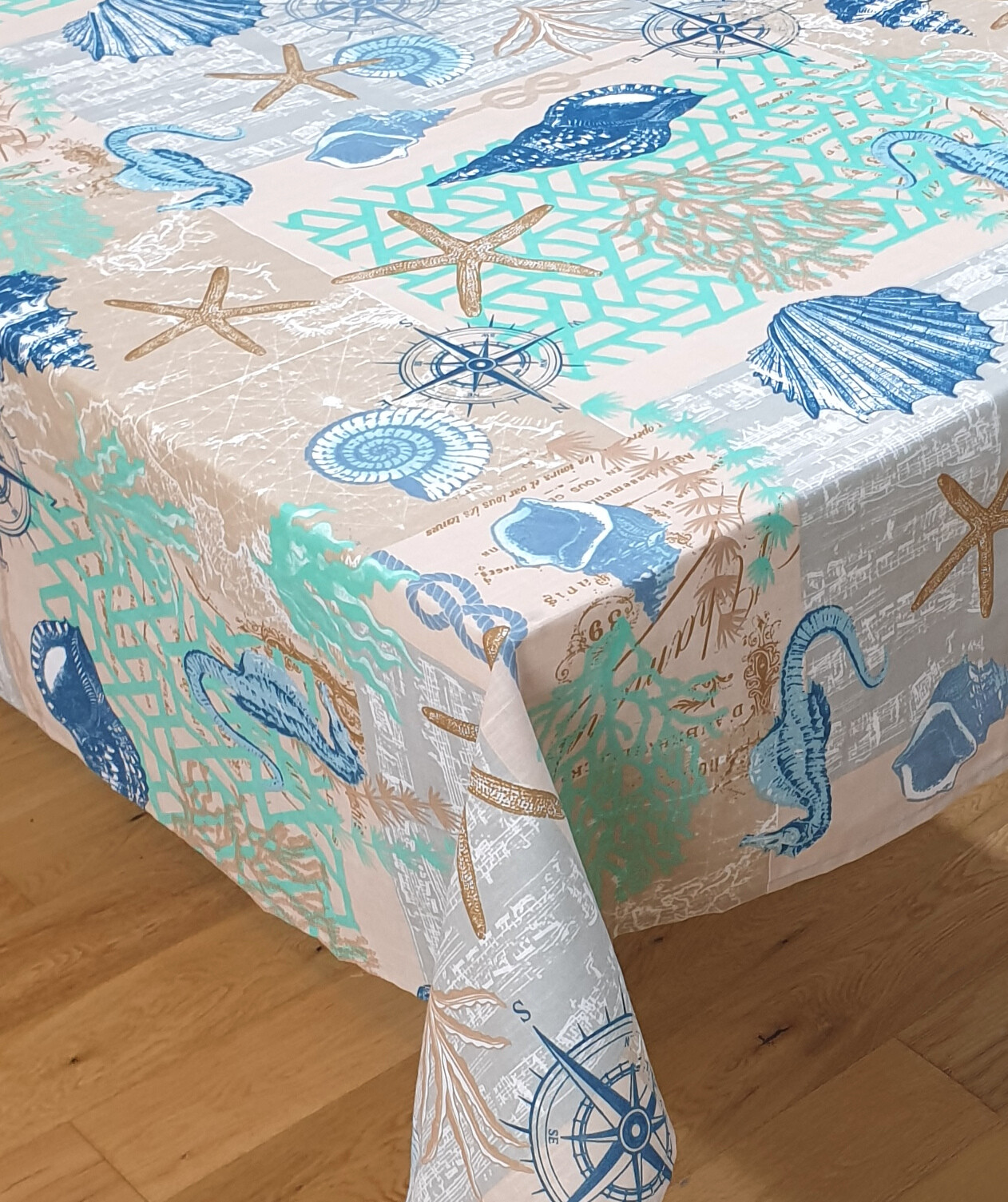 COASTAL MULTI TABLE CLOTHS NAUTICAL STAR FISH SEA SHELL COMPASS BLUE ...
