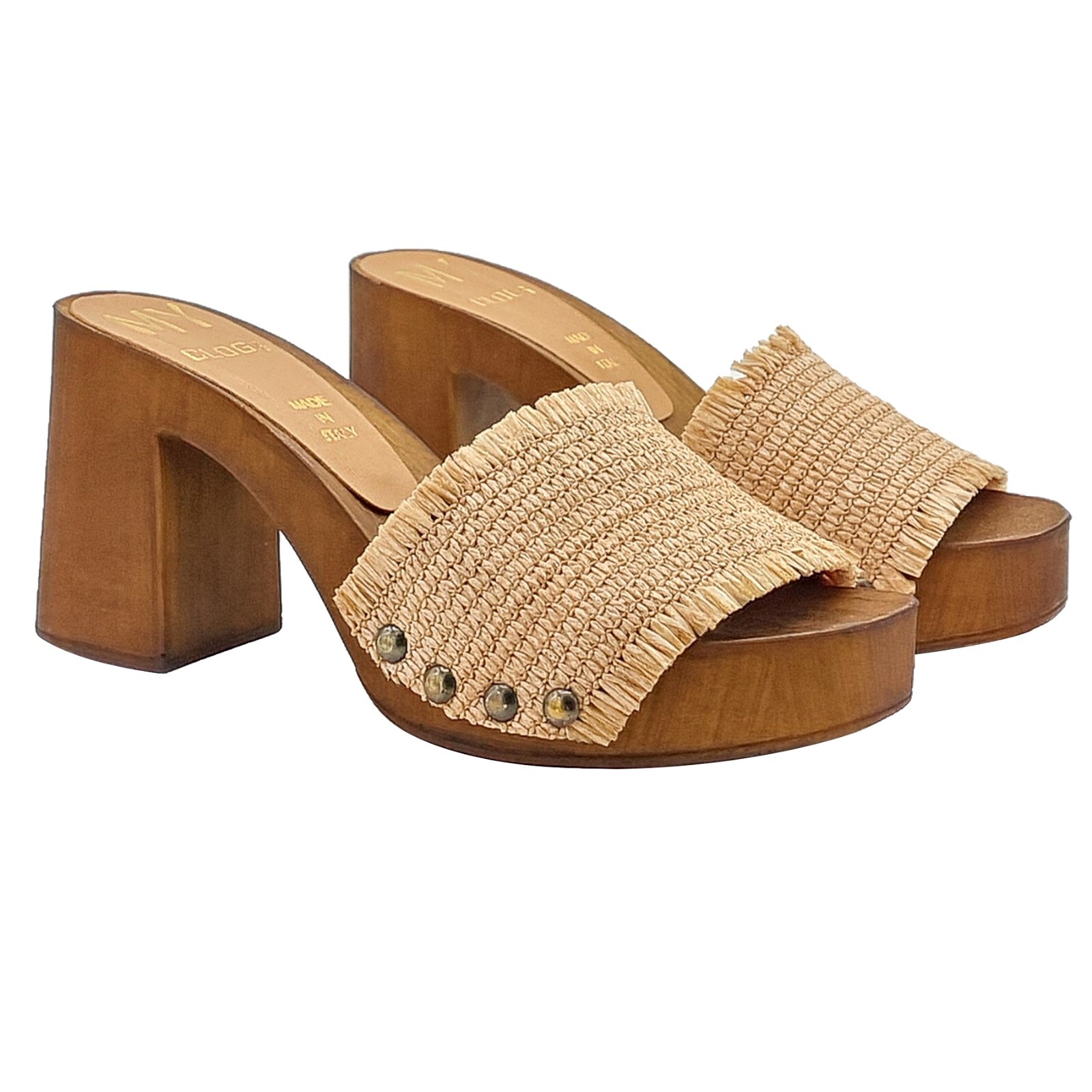 Sandalen Frau Absatz Hoch Mit Bands Gekreuzt aus Stoff - MY035 CAMEL ...