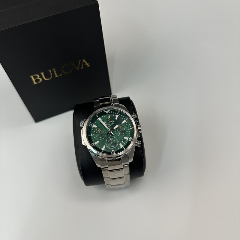 Bulova Men's Quartz Marine Star Stainless Steel green Dial Watch 43mm ...