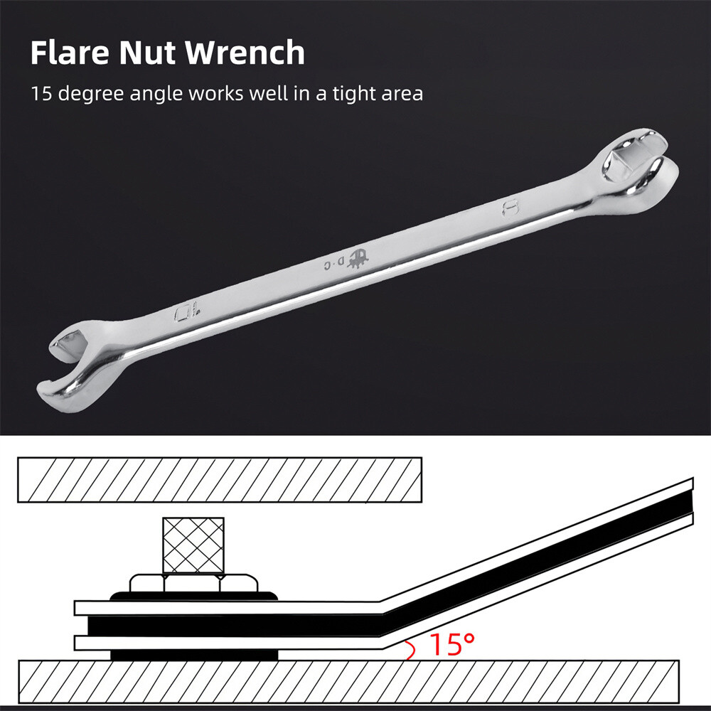 2PCS Flare Nut Wrench Open-Ended Brake Pipe Spanner Tool Set 9mm, 8mm ...