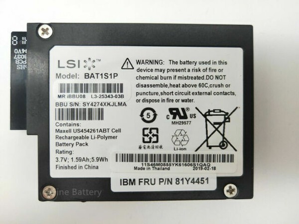 IBBU08 IBM Bat1s1p LSI Bbu08 RAID Battery L3-25343-05c W/ Cable & Short ...
