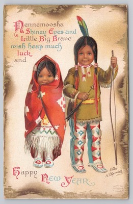 Native American Indian Boy, Girl, Happy New Year, 1912 Postcard ...