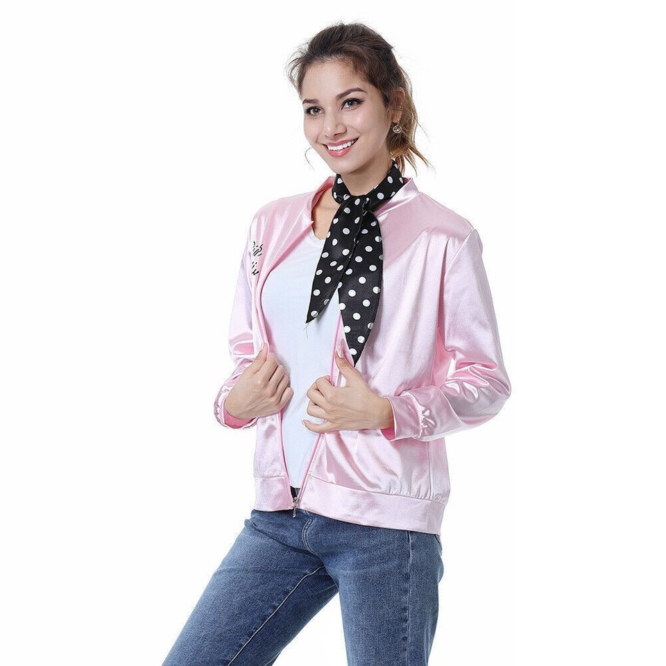 Grease Pink Ladies Cosplay Jacket Adult Women Satin Coat Halloween ...
