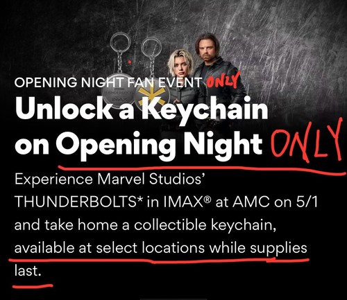 THUNDERBOLTS SOLD OUT AMC IMAX FAN PREMIERE ONLY EXCLUSIVE KEYCHAIN ...