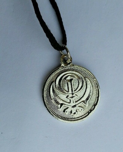 Small Punjabi Sikh Khanda Guru Gobind Singh Pendant in black thread ...