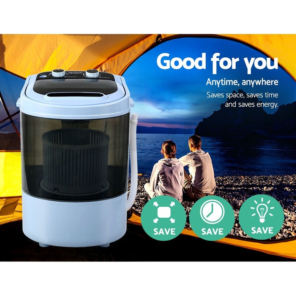 Devanti 3KG Mini Portable Washing Machine Shoes Wash Top Load Spin Camp ...
