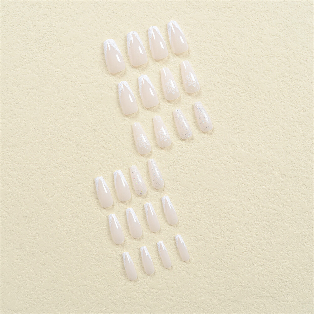 French Tips Christmas Fake Nail Short Coffin Press on Nails for Nail ...