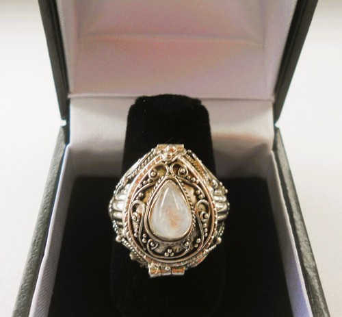 Handmade Sterling Silver Moonstone Tear Drop Poison Ring - Sizes 6-7-8 ...
