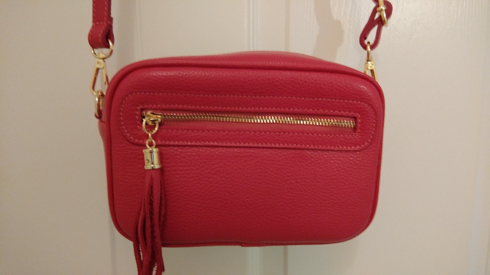 NEW! Italian Genuine Leather Hot Pink Crossbody Handbag Purse Made in ...