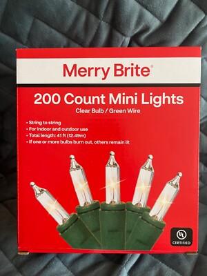 CVS MERRY BRIGHT 200 COUNT CHRISTMAS MINI LIGHTS CLEAR BULB/GREEN WIRE ...