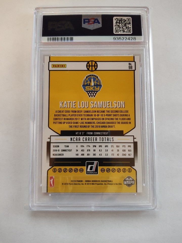2019 Donruss WNBA Katie Lou Samuelson RC Press Proof/199 Rookie #98 PSA ...
