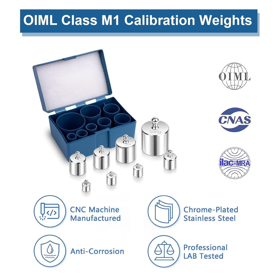 Calibration Weights Set, 1000G, 8PCS OIML Class M1, 10G to 500G with ...