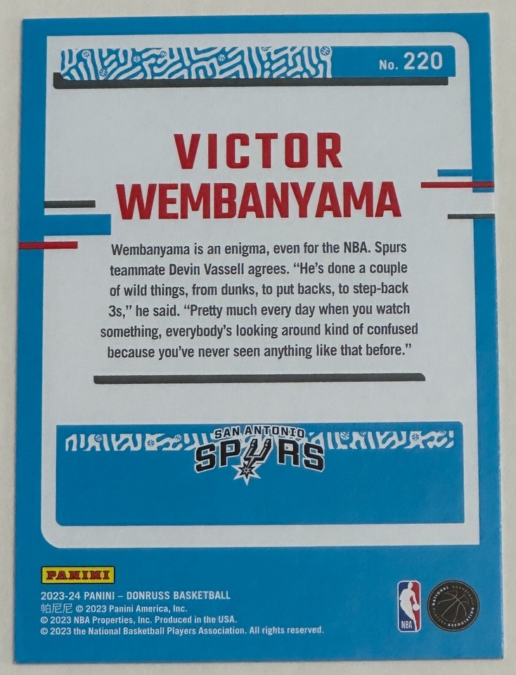 2023-24 Panini Donruss #220 Victor Wembanyama Rated Rookie (RC) *MINT ...