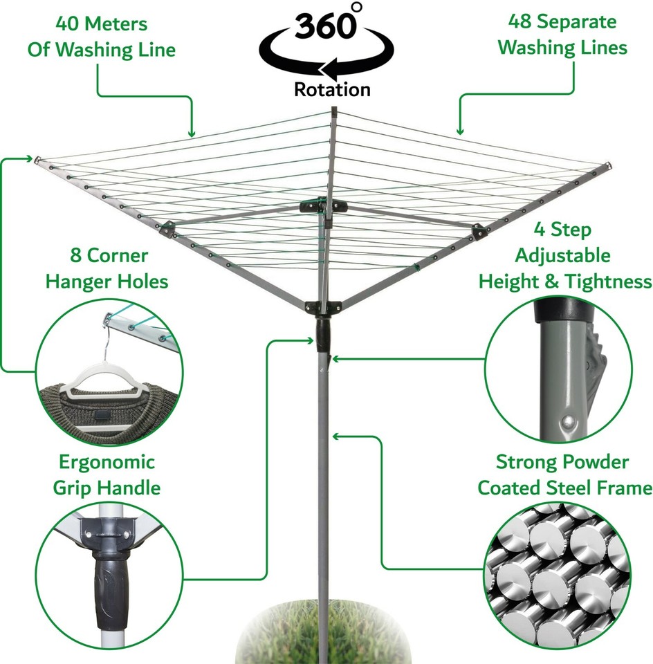 Rotary Washing Line Clothes Line Rotary Airer With Ground Spike And ...