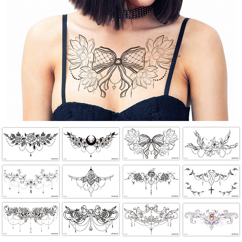 Lace Underbust Tattoos Black Underboob Tattoo Temporary Tattoo