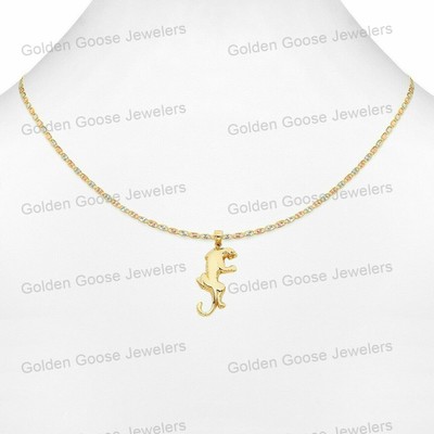 Real 14KT Yellow Gold Unisex Puma Animal Charm Pendant Valentino Chain ...