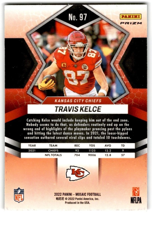 2022 Panini Mosaic Green Mosaic Prizm travis kelce Kansas City Chiefs ...