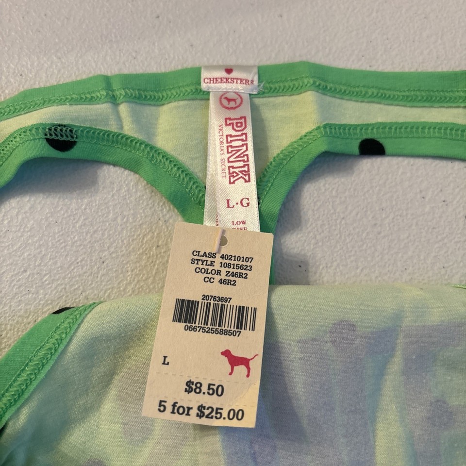 Vintage SMILE Pink Victoria’s Secret Thong Cotton Polka green/black Dot ...