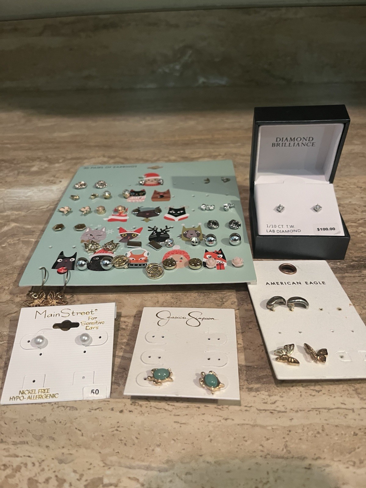 Lot Of 25 Pairs Assorted Pierced Stud Post Hoop Earrings New AE Jessica ...