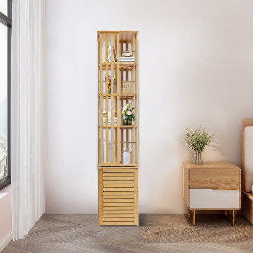 6 Tier Plants Rotating Bookshelf Cylindrical Storage Display Wooden ...