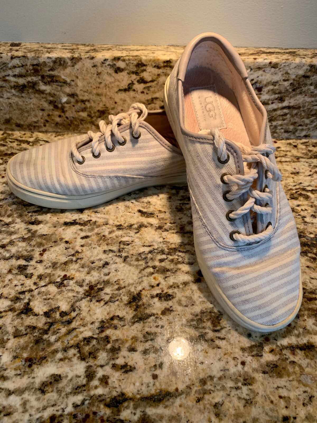 UGG Eyan Stripe Oyster Gray Canvas Sneaker Lace Up B… - Gem