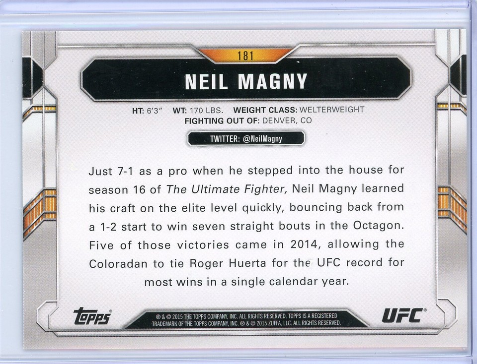 NEIL MAGNY - 2015 Topps UFC Chronicles SILVER parallel insert card | eBay