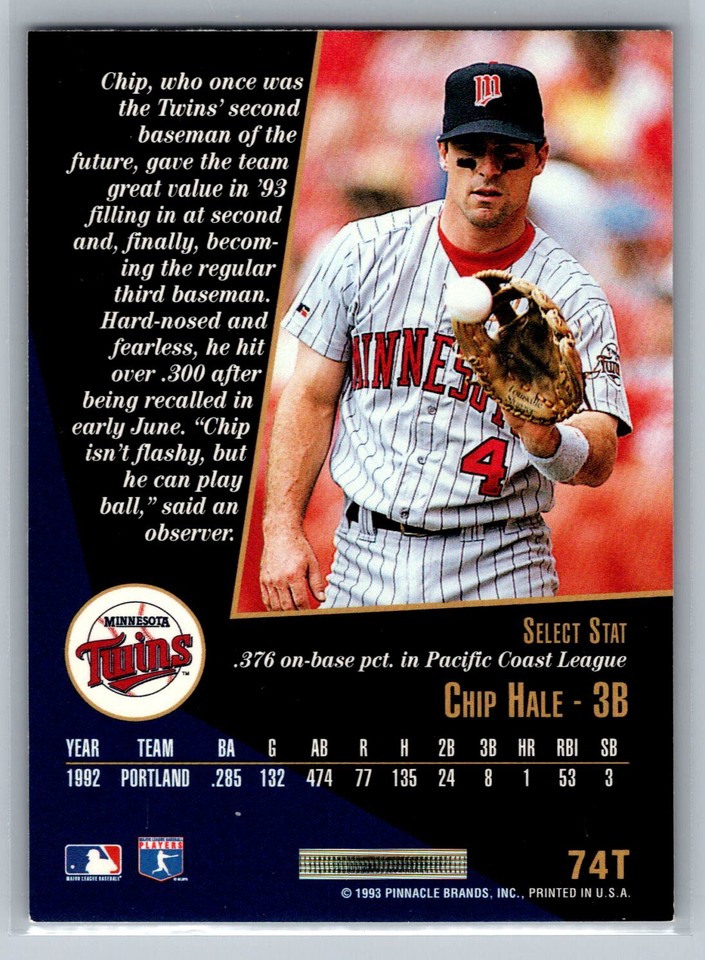 Chip Hale 1993 Select Rookie & Traded BASEBALL #74T Minnesota Twins | eBay