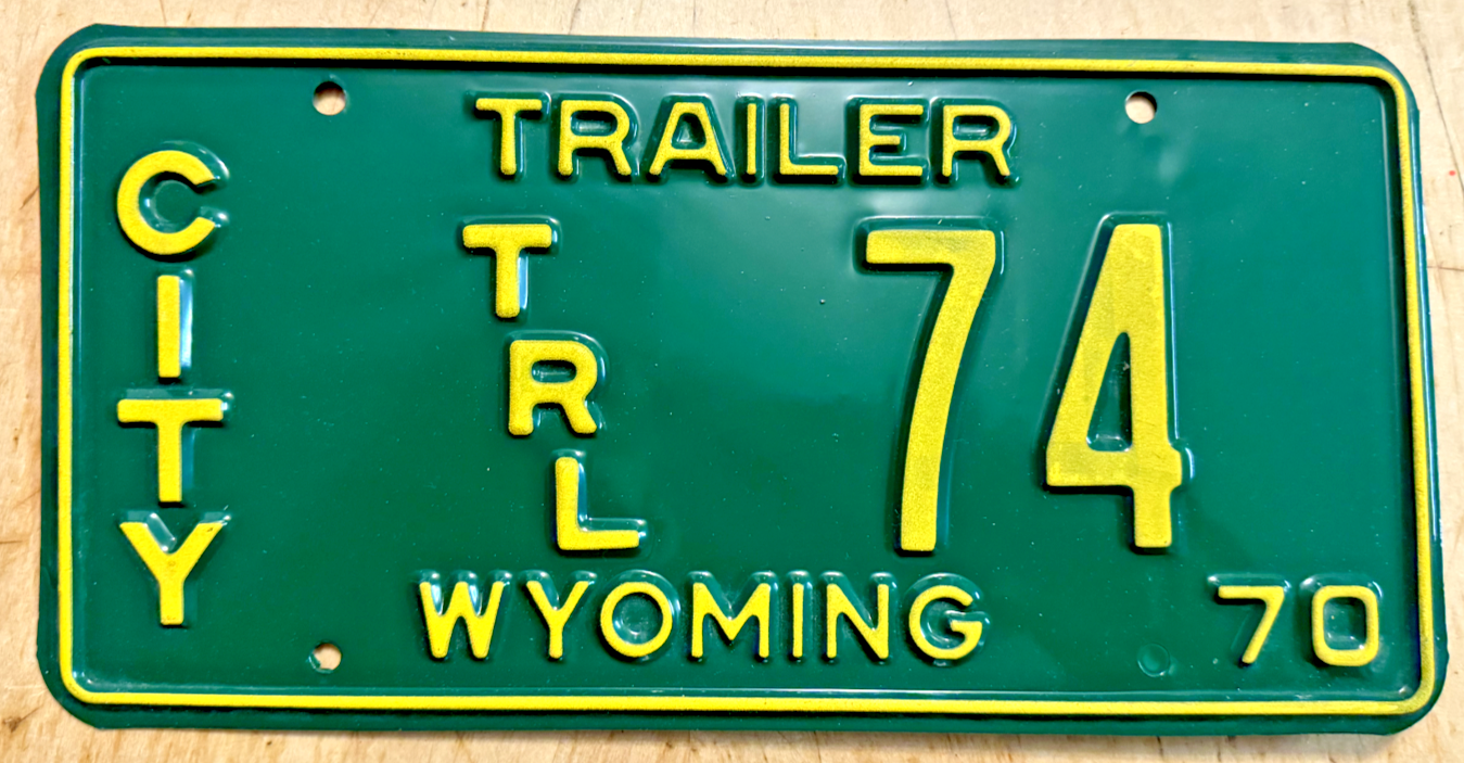 WYOMING 1970 CITY TRAILER LICENSE PLATE " C TRL 74 " WY 70 T R L WYO ...