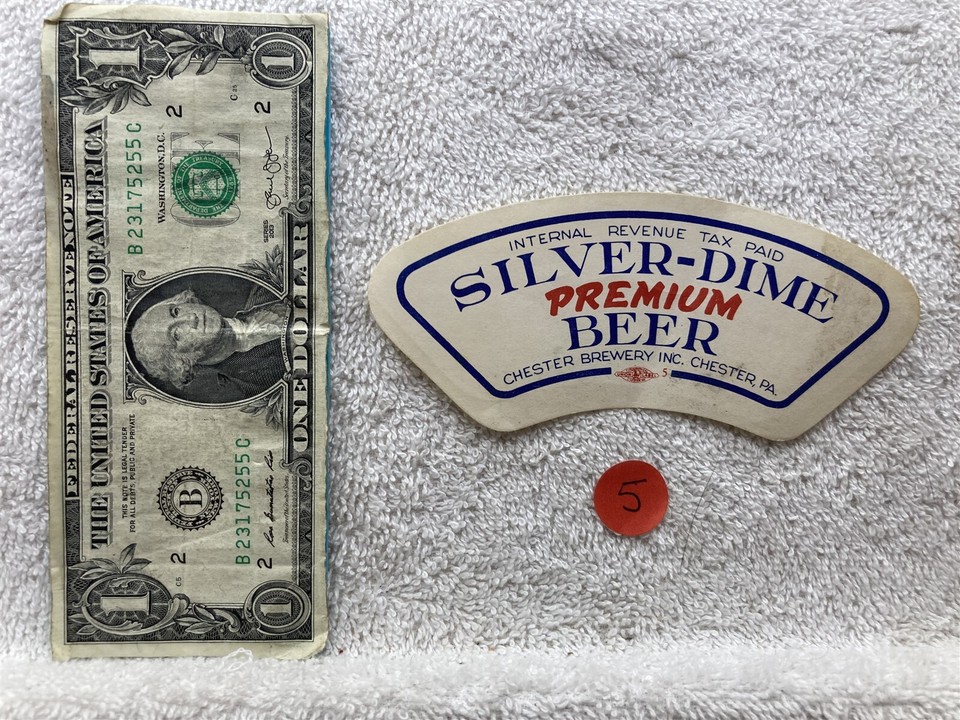 1940's 1950's 1960's Silver Dime Beer Neck Label Chester Brewing PA ...