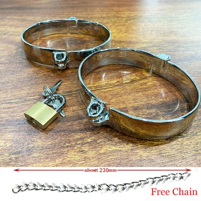 Bondage Oval Metal Handcuffs Ankle Cuffs With Chain Restraint Role Play ...