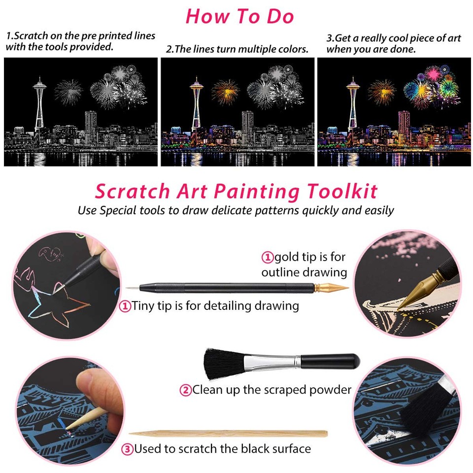 Rainbow Engraving Painting Landscape Scratchboard A4 Craft holiday ...