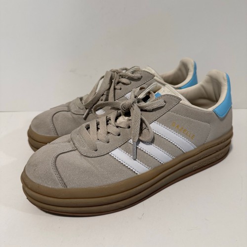 Adidas Women's Gazelle Platform Sneakers Lace Up Beige Blue 7.5 | eBay
