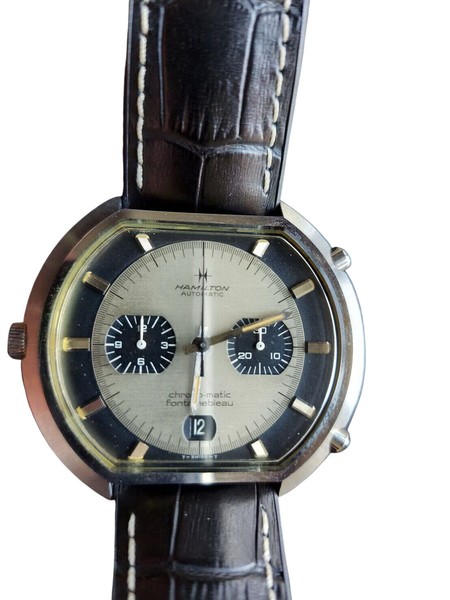 Hamilton Chrono-Matic Silver Men's Black Strap Watch - 11001-3 for sale ...