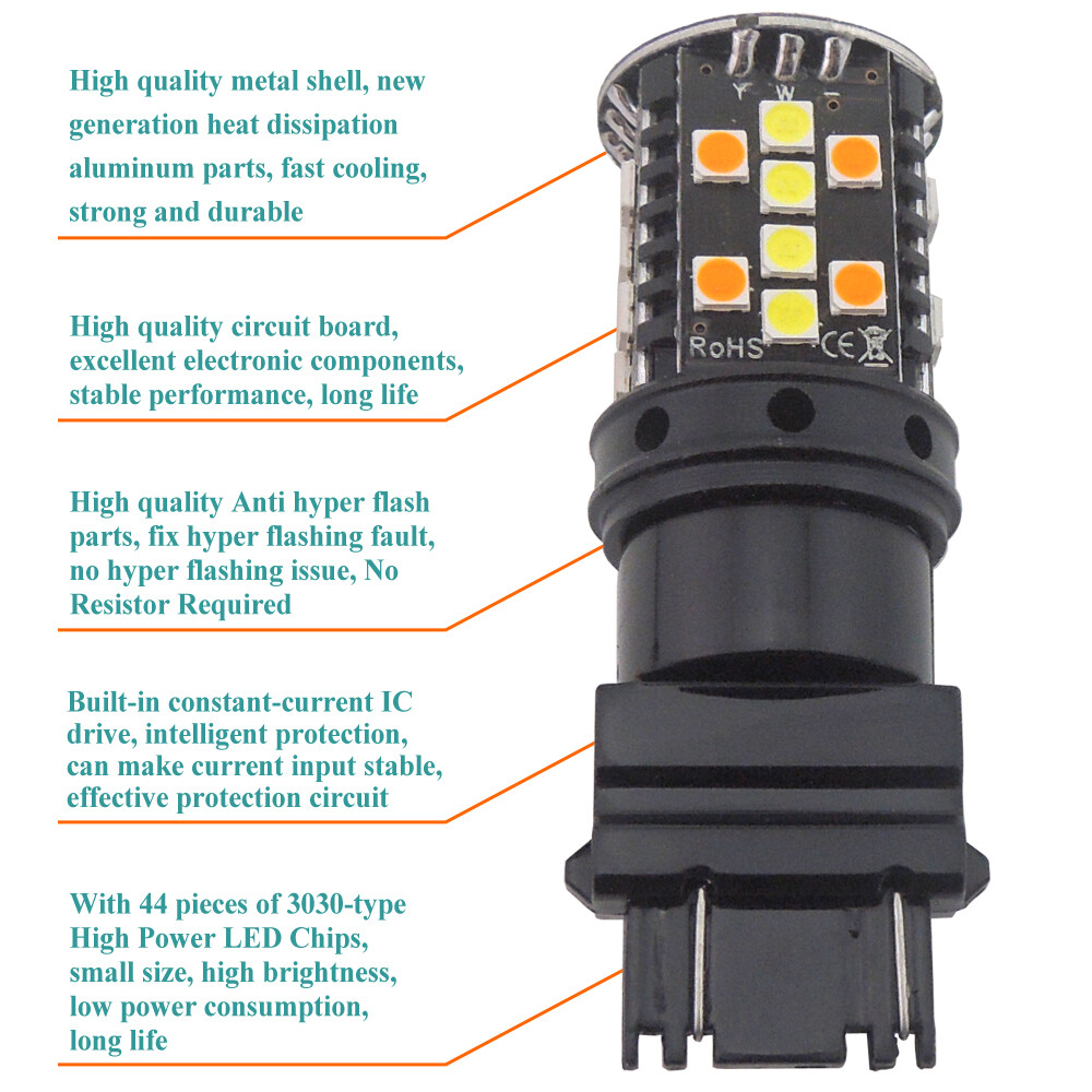 2 No Hyper Flash No Resistor 3157 3757AK Switchback LED Turn Signal ...