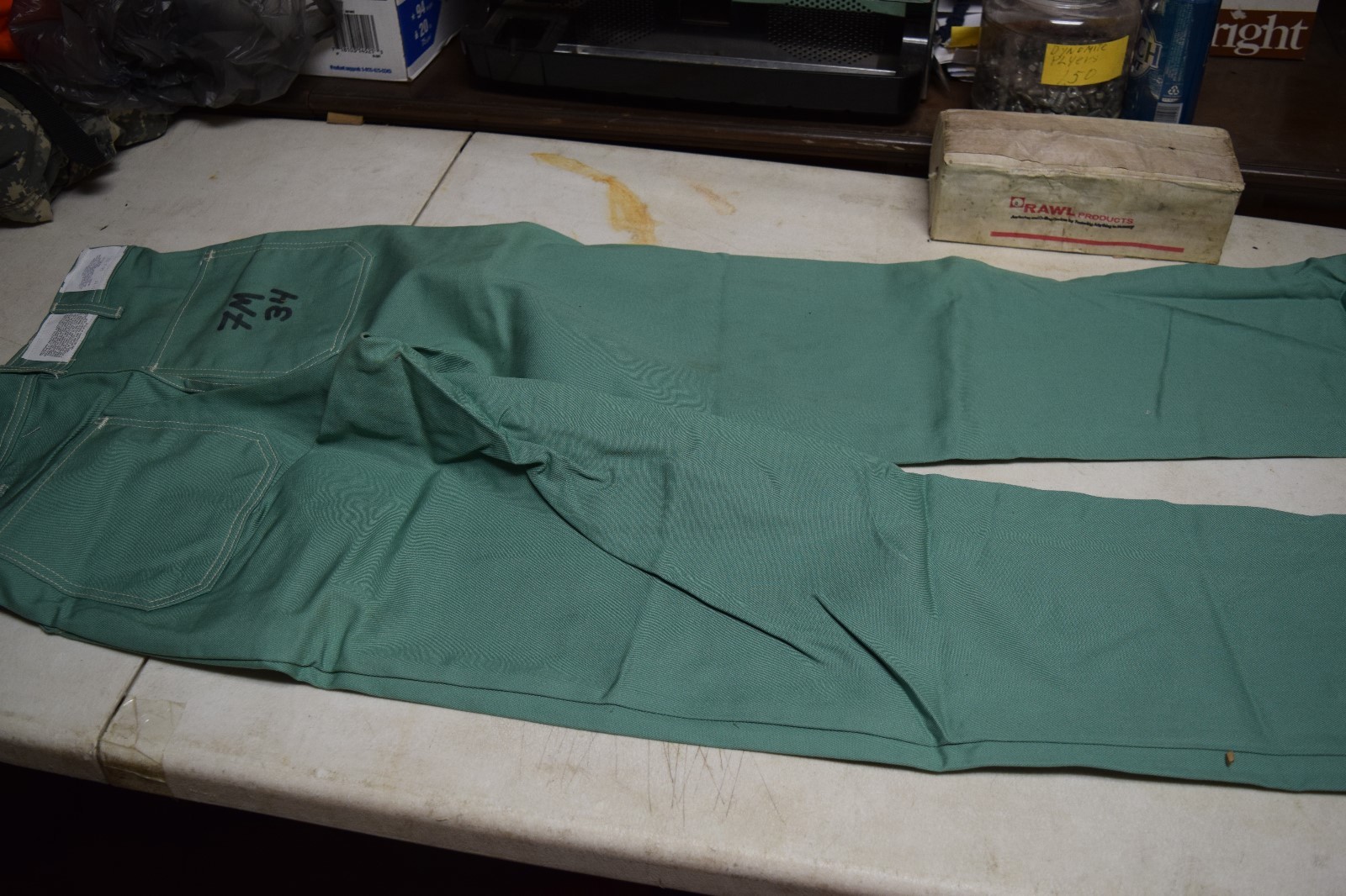 *WESTEX Proban FR-7A - 34W 32L - Green Work Pants Flame Resistant Steel ...