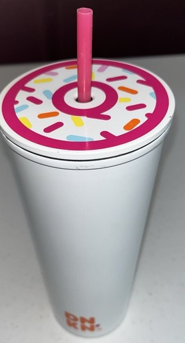 Dunkin Donuts 24oz. Donut Stainless Tumbler Twist Lid White w Sprinkles ...
