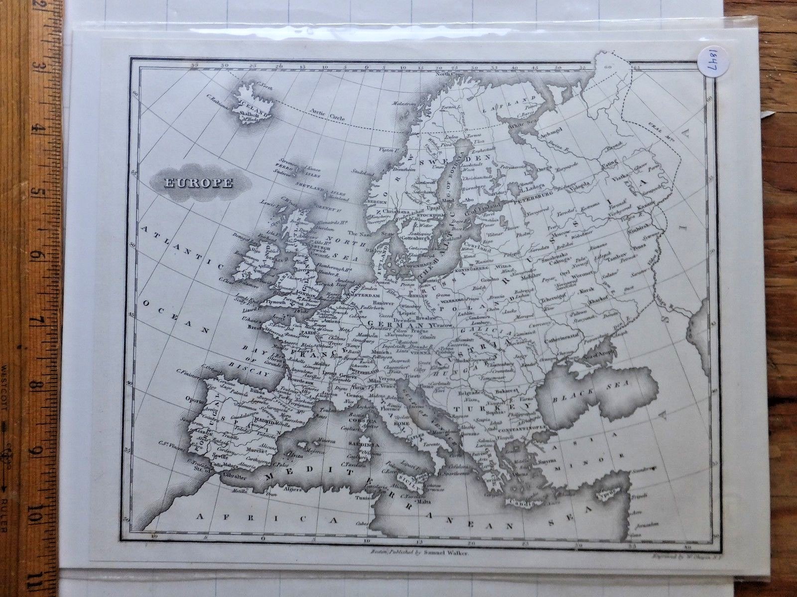1847 Malte-Brun Map of Europe. 8 1/4 x 10 inches. Samuel Walker ...