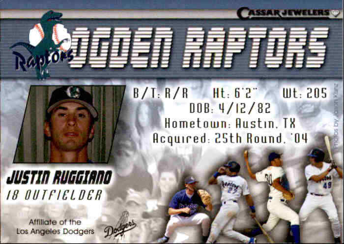 2004 Ogden Raptors Team Issue #34 Justin Ruggiano Austin Texas TX ...