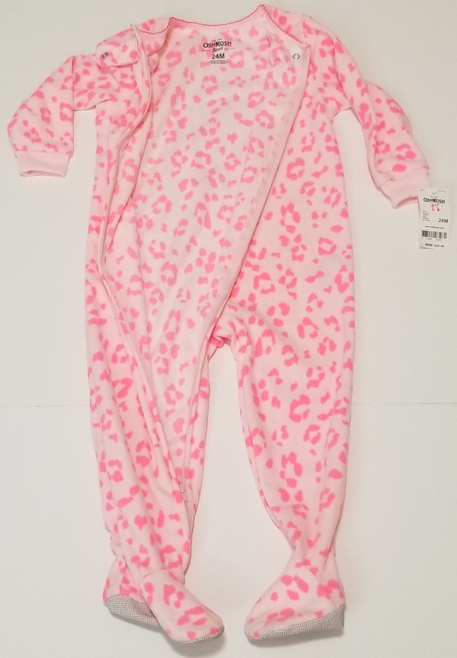NEW Osh Kosh B'Gosh Baby Girl Footed Sleeper Pajamas Pink Leopard - 24 ...