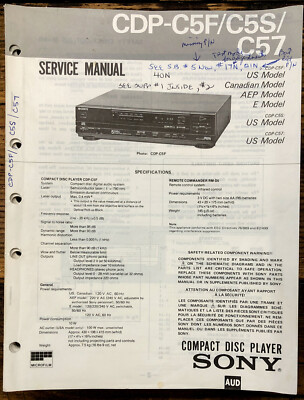 Sony CDP-C5F -C5S -C57 CD Player Service Manual *Original* | eBay
