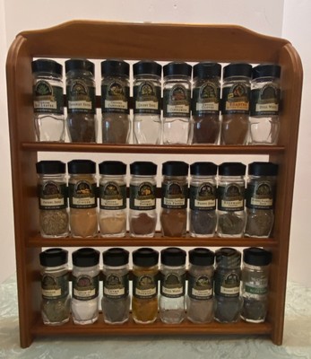 McCormick Wood 3 Tier Spice Rack w/24 BLACK Lid McCormick Gourmet Spice ...