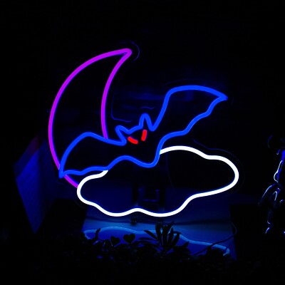 LED Neon Bat Lights Halloween Decor, USB Bat Shape Neon Signs Goth ...