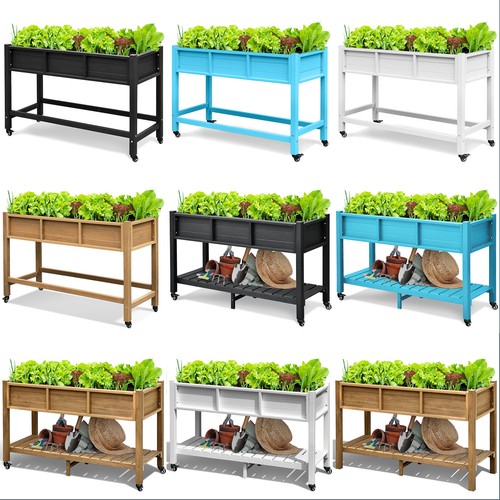 Poly Wood Elevated Raised Garden Bed with Wheels Planter Grow Box ...