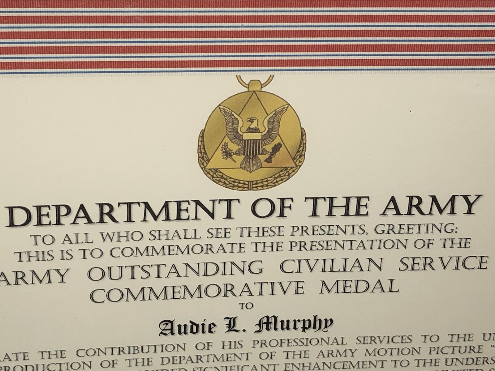 ARMY OUTSTANDING CIVILIAN SERVICE COMMEMORATIVE AWARD CERTIFICATE ...