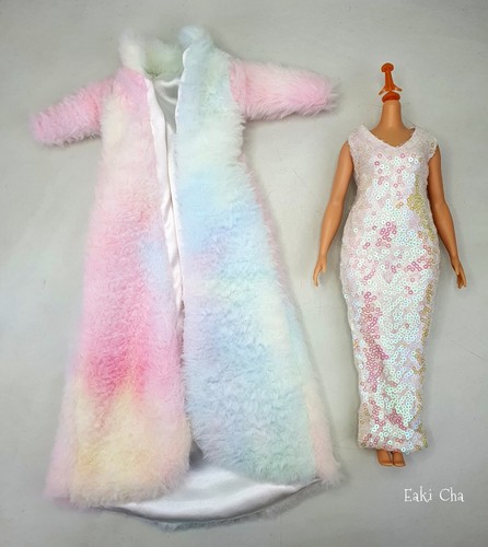 Handmade Rainbow Fur Coat Clothes Dress Outfit Gown For Barbie ...