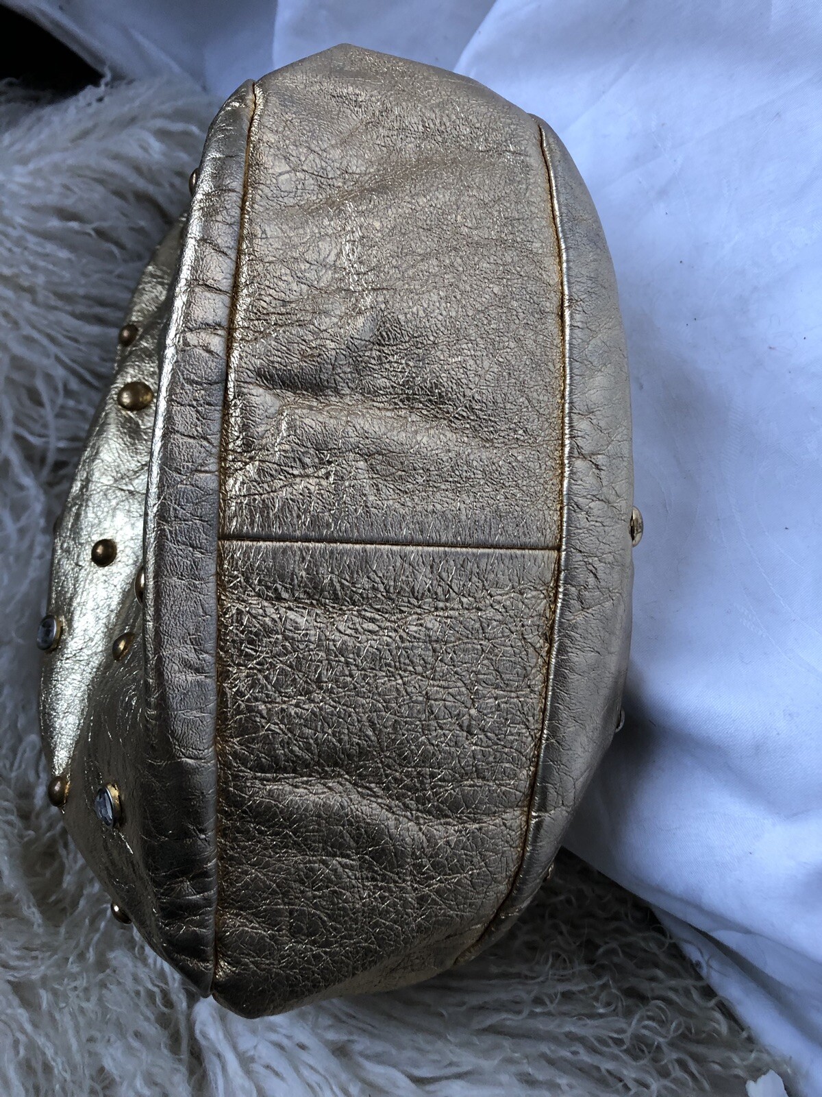 Kiki Pearl Hobo Bag - Gold Metallic with Rhinestones & Metal Studds ...