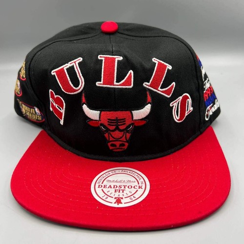 Chicago Bulls Hat Men Black Red NBA Finals Mitchell & Ness Snap Back ...