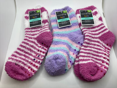 Lot of 3 West Loop Kids Fuzzy Socks Non-Slip Med 9-3.5 (Shoe Size) Ages ...