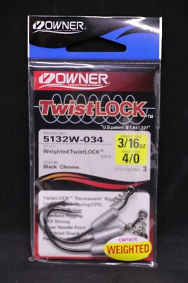 Owner 5132W-034 WEIGHTED TWISTLOCK 3X w/ Centering Pin - Size 4/0 Hook ...